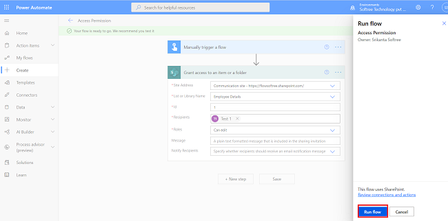 Grant permission a user in SharePoint list item by using flow: - Softree Technology