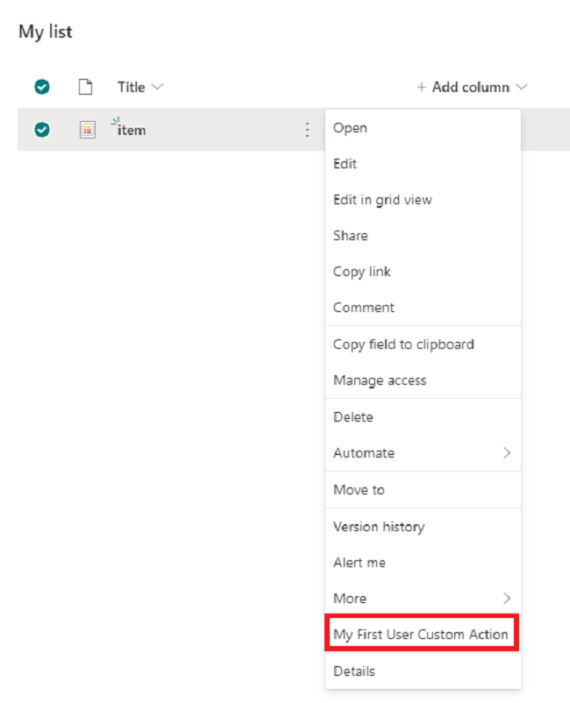 Add Update And Remove User Custom Action For List And Library Items